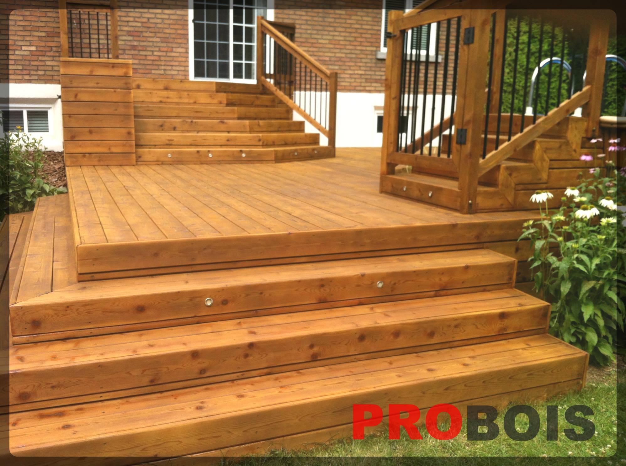 patio terrasse cèdre rouge de l'ouest, teinture translucide - PROBOIS ...